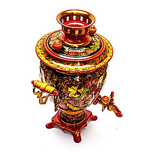 Red Khokhloma Electric Samovar Kettle with Teapot and Tray