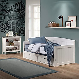 Alaterre Furniture Harmony Wood Daybed, Single, White Brazilian Pine Trundle Bed for Sleepovers with Kids, 2 Pull-Out Drawers, 220lbs Weight Capacity, Twin-Size Bed, Modern, Sturdy, Durable