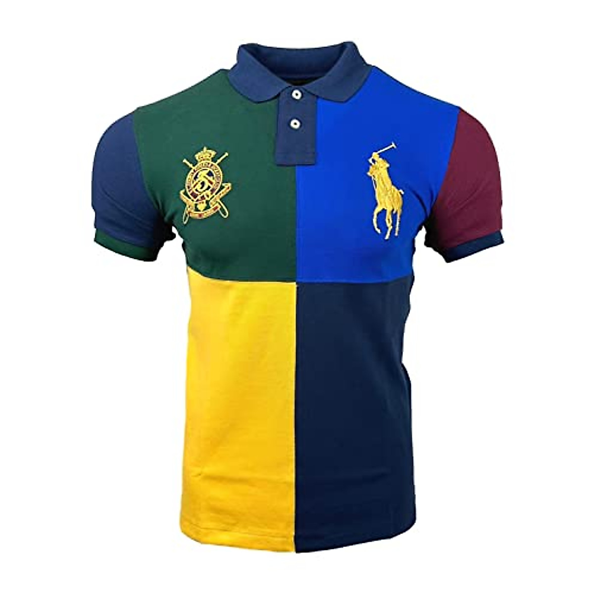 POLO RALPH LAUREN Men's Big Pony Custom Slim Fit Mesh Crest Polo Shirt (Green Quad Multi,2XL)