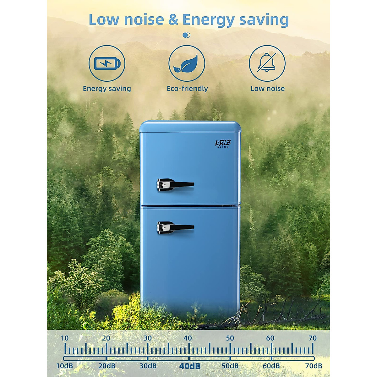 KRIB BLING Compact Refrigerators with Freezer on Top, Mini Fridge with 7- Level Adjustable Thermostat, Small Refrigerator for Apartment, Office, Camping, Blue