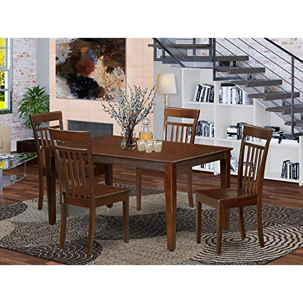 East West Furniture CAP5S-MAH-W 5 Piece Dinette Set for 4 Includes a Rectangle Room Table and 4 Kitchen Dining Chairs, 36x60 Inch, Mahogany