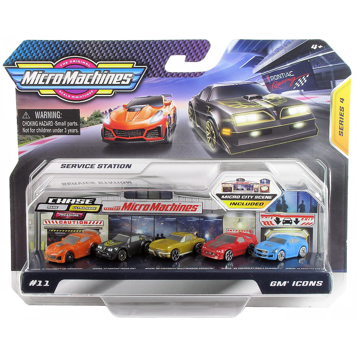 Micro Machines 2021 Series 4 World Pack #11 GM Icons: ZR1 Corvette, Pontiac Trans Am, '63 Split Window Corvette, IROC-Z Camaro, Cadillac CTS V