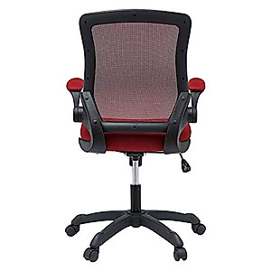 Modway Veer Office Chair with Mesh Back and Vinyl Seat With Flip-Up Arms in Red