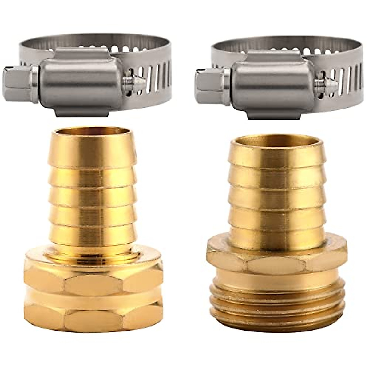 Sanpaint Brass Garden Hose Connector Repair Mender Kit with Stainless Clamp,Fits 3/4" Water Hose Fitting