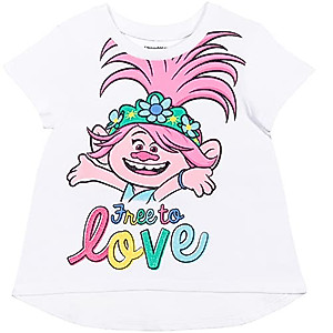 DreamWorks Trolls Poppy Toddler Girls Short Sleeve T-Shirt French Terry Shorts Set White/Pink 3T