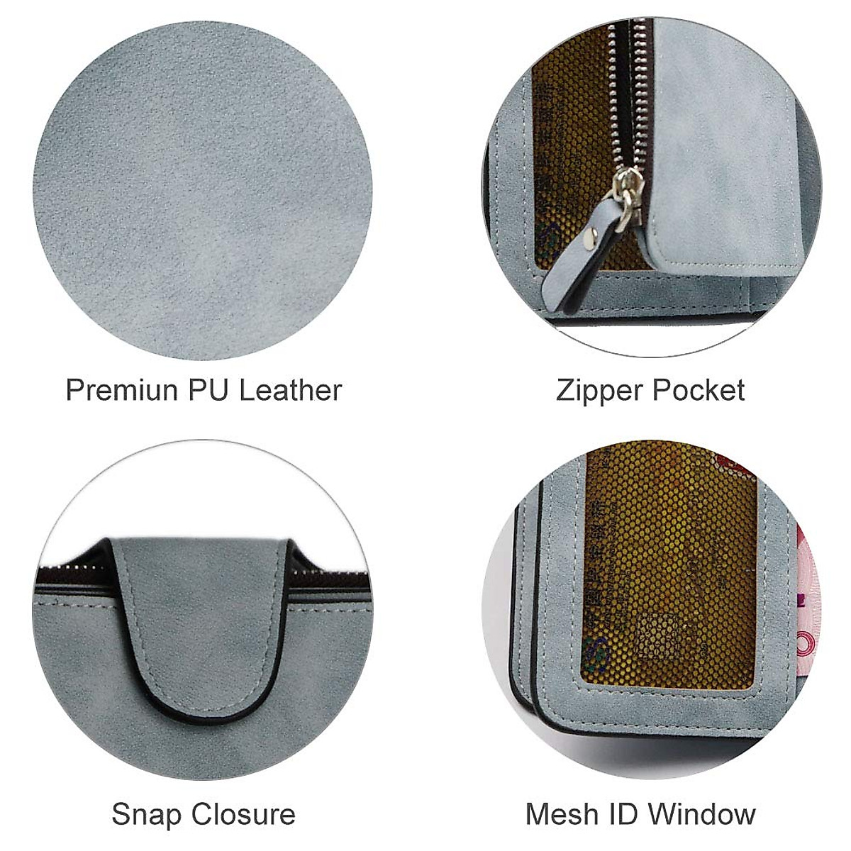 Women's Long Leather Wallet RFID Blocking Cash ID Credit Card Holder for Women Ladies Soft Clutch Wallet with Zipper Coin Pocket Fashion Purse (Light Blue)