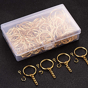 100Pcs Keychain Rings 1 Inch/25mm Gold Key Chain Rings with 100Pcs Jump Rings and 100Pcs Screw Eye Pins Bulk for Crafts
