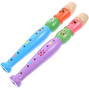 Kisangel Small Wooden Recorders for Toddlers 2pcs Colorful Piccolo Flute for Kids Learning Rhythm Musical Instrument Baby Early Education Music Sound Toys