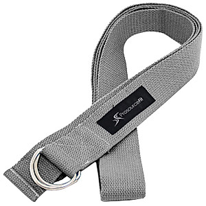 ProsourceFit Metal D-Ring Yoga Strap 8’ Durable Cotton for Stretching and Flexibility