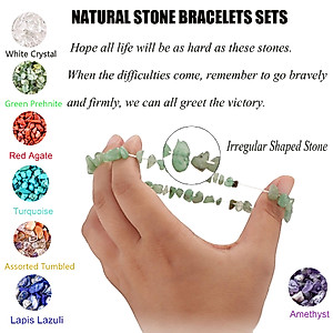 LOYALLOOK 8-12Pcs Natural Gemstone Chakra Crystal Healing Chip Gemstone Stretch Bracelets Tumble Polished Align Chakras/Conquer Fear/Increase Communication Reiki