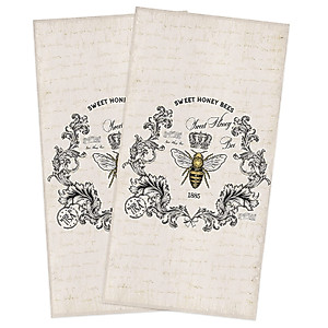 Kitchen Dish Towels 2 Pack-Super Absorbent Soft Microfiber,Sweet Honey Bees Crown Vintage Cleaning Dishcloth Hand Towels Tea Towels for Kitchen Bathroom Bar