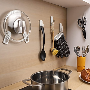 ALOCEO Wall Sticky Hooks for Hanging Shower Hooks for Bathroom Kitchen Office Closet, 5 Pack 6 Adhesive Strips, White