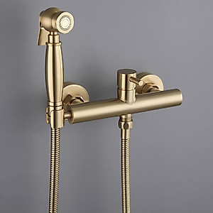 ifgswopq Bidet Sprayer for Toilet Brushed Gold Toilet Spray Hot and Cold Handheld Bidet Toilet Sprayer Jet Kit All Copper Pressurized Flush,Brushed Gold (Brushed Gold)