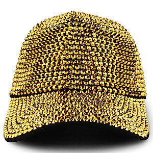 Trendy Apparel Shop Bling Stone Studs Bedazzle Structured Baseball Cap - Gold