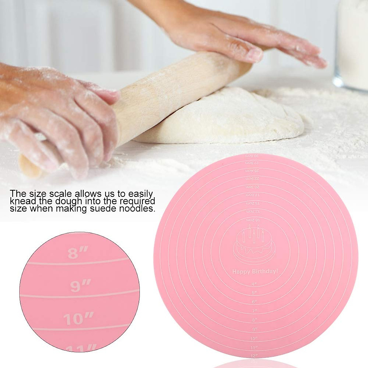 Baking Mat Round Silicone Pastry Mat, Nonslip Sheet Mat with Measurement, Nonstick Dough Rolling Mat Food Grade Silicone Counter Mat for Making Cakes Cookies Macarons Bread and Pastry