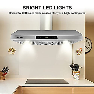 J.Polaris Range Hood for Under Cabinet, 30-Inch, 760CFM, Stainless Steel, ETL Certified, Slim, Permanent Filters, 3 Speed Gesture Sensing, Dual Motors, With 2 Sets of Charcoal Filters (ɑ-30)