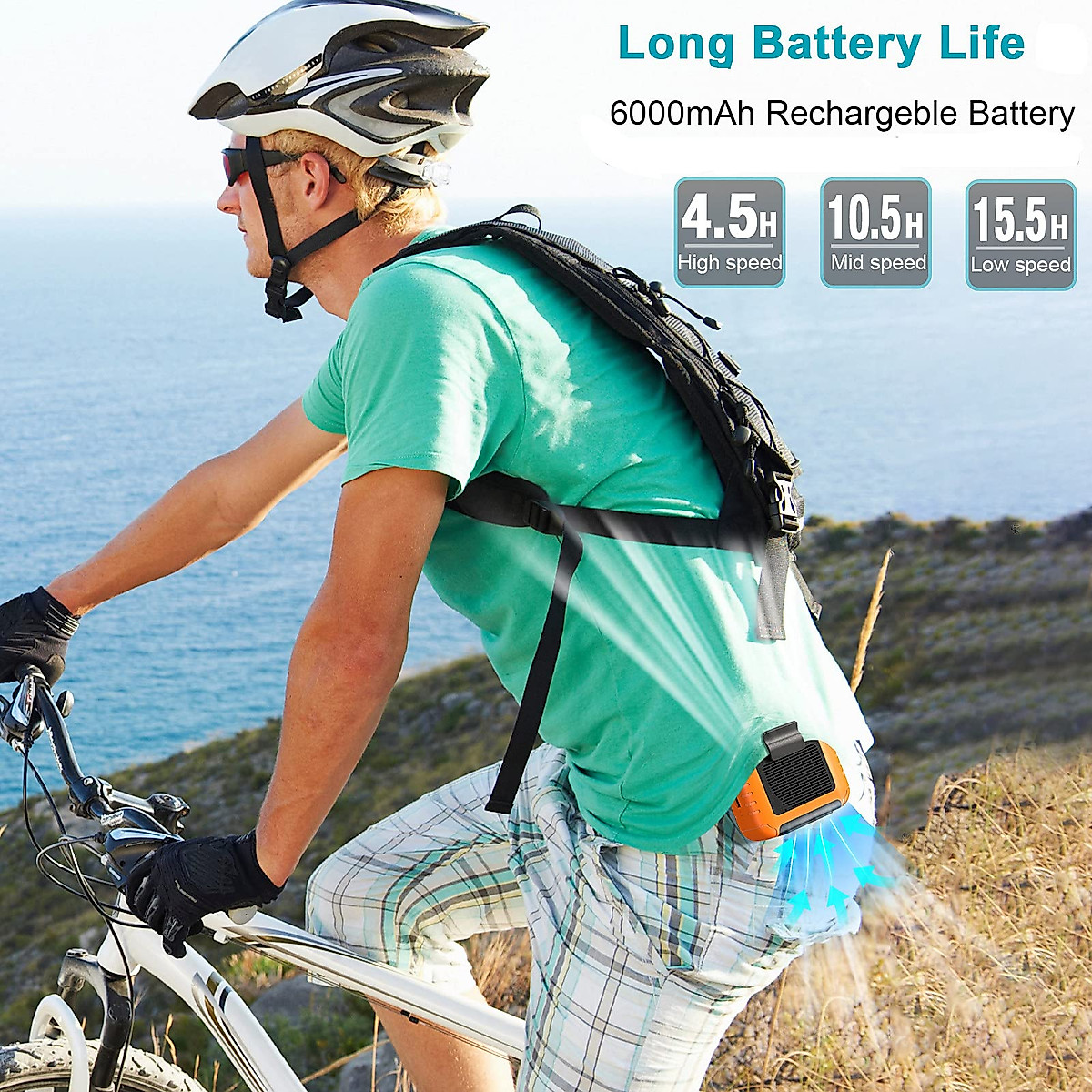 Yeedie Portable Waist Fan with 23H Working Time, Strong Airflow, 3 Speed, Personal Cool Clip Fan Under Shirt, Hand Free Wearable Belt Fan for Outdoor Working Hiking Fishing Jobsite Farm