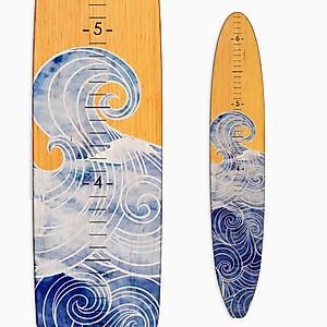 Headwaters Studio Surf Board Growth Chart - Wooden Surfboard Decor, Small Surfboard, Baby Growth Chart for Wall, Grow Chart, Baby Wall Growth Chart, Baby Measuring Board - Wave - 57"x10"x1/4"