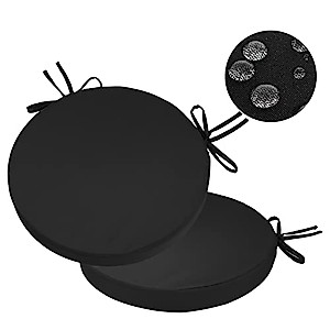 GUEGLSA Indoor Outdoor Round Chair Cushions 15 inch, Waterproof Bistro Seat Cushion with Ties，Non Slip Circle Stool Chair Pads Set of 2, Black