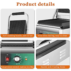 Commercial Panini Press Sandwich Maker, LIVOSA 2200W Non-Stick Panini Grill Machine Panini Maker with Temperature Control and Grooved Plates for Hamburgers Steaks