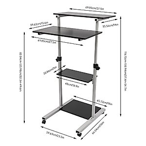 Ghankopd Mobile Laptop Computer Desk Stand Up Computer Desk Standing Workstation Rolling Desk Adjustable Height with Locking Wheels Storage and Slideout Keyboard Tray (Black, 27Inch)