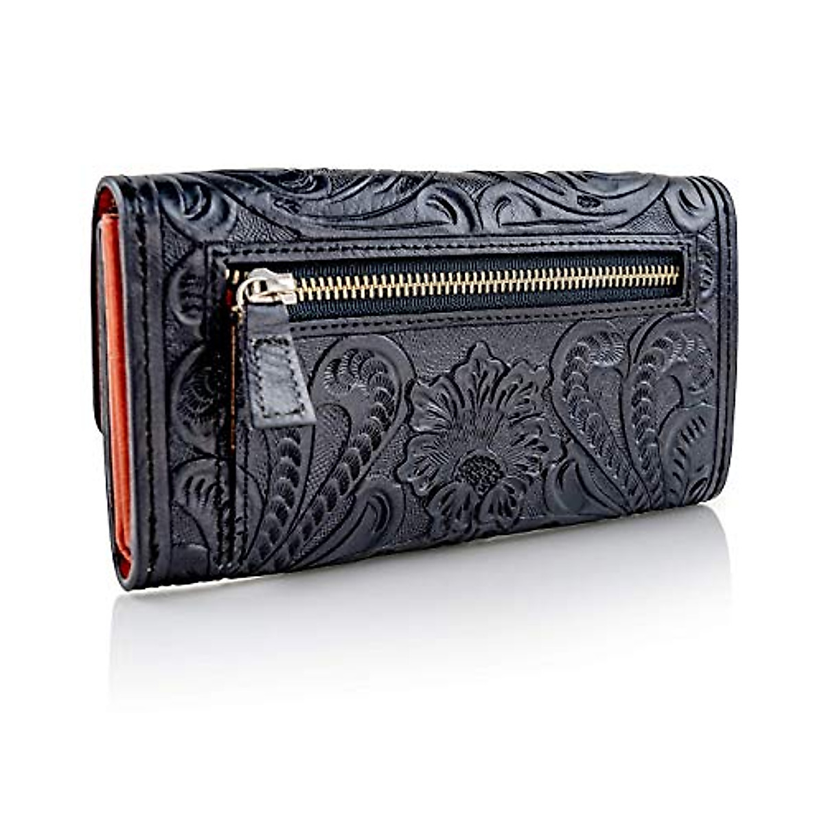 Mauzari Geneva Women's Tooled Leather Wallet (Obsidian)