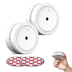 Ecoey Small Smoke Detector Alarm, 10 Year Fire Alarms Smoke Detectors with Built-in 3V Battery, Smoke Alarm with Big Test Button and Silence Function for House, FJ135, 2PACK