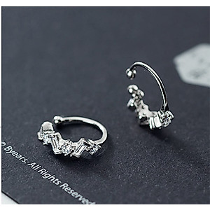 SLUYNZ 925 Sterling Silver CZ Cuff Earrings for Women Small Hoop Earrings No Piercing Cartilage Earrings (A-Silver)