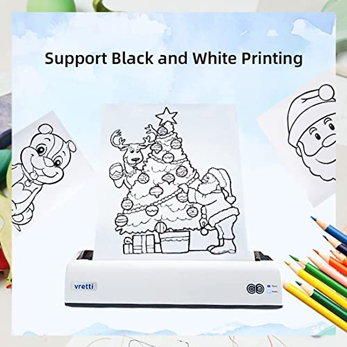 vretti A4 Wireless Bluetooth USB Portable Printer Compatible with Android and iOS Phone Support 8.5×11 Inches Thermal Paper for Outdoors Home Office Travel Students and Cars Printing