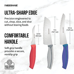 Farberware Precise Slice Utility Knife Set, 3 Piece, Multicolor
