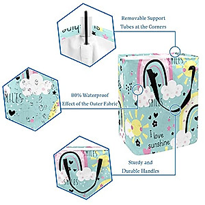 Cute Rainbow Clouds Sun Print Collapsible Laundry Hamper, 60L Waterproof Laundry Baskets Washing Bin Clothes Toys Storage for Dorm Bathroom Bedroom