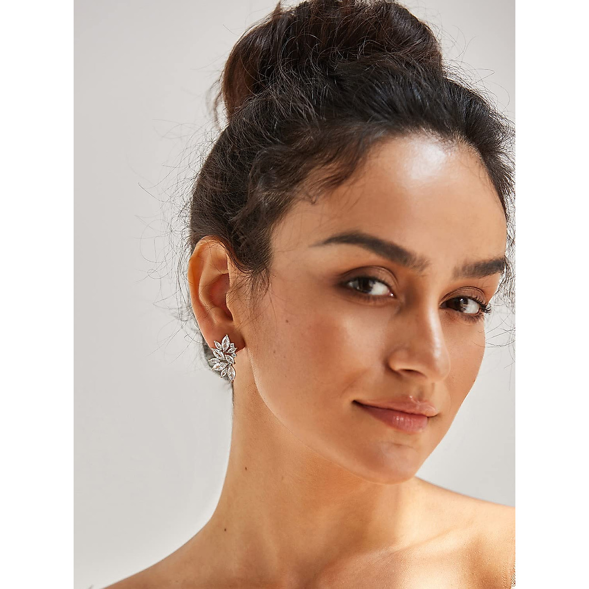 SWEETV Cluster Bridal Wedding Earrings for Brides Bridesmaid, Marquise Cubic Zirconia Rhinestone Stud Earrings for Women, Prom, Silver