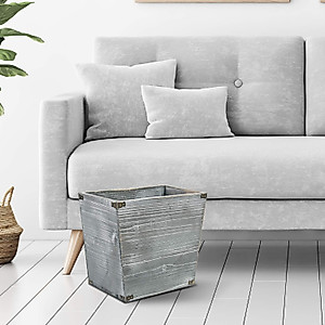 VERGOODR Grey Farmhouse Style Torched Wood Trash Can Waste Bin with Decorative Metal Brackets Trash Can for Bedroom,Living Room, Bathroom & Office (Gray)