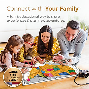 TRIPA TRIPS White Scratch off Map of United States & All 63 US National Parks Poster - Easy-to-Scratch 50 Landmarks & Flags - 24x17 Large Scratch off USA Map + Travel Map Kit - Gift for Travelers