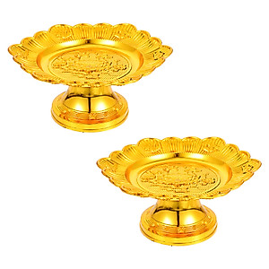 Buddha Altar Fruit Plate：2PCS Offering Plate Tribute Serving Trays - Offering Fruit Desserts and Snacks for Buddha Altar Temple - Gold (8 Inches)