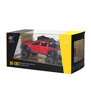 MYJJTYS Toy Pickup F150 six-Wheel (Length 8.6 inch) Metal die-cast Model car Sound and Light with Motorcycle Toy car 3 4 5 6 7 8 9 10 11 12 Year Old boy Toy (Red)
