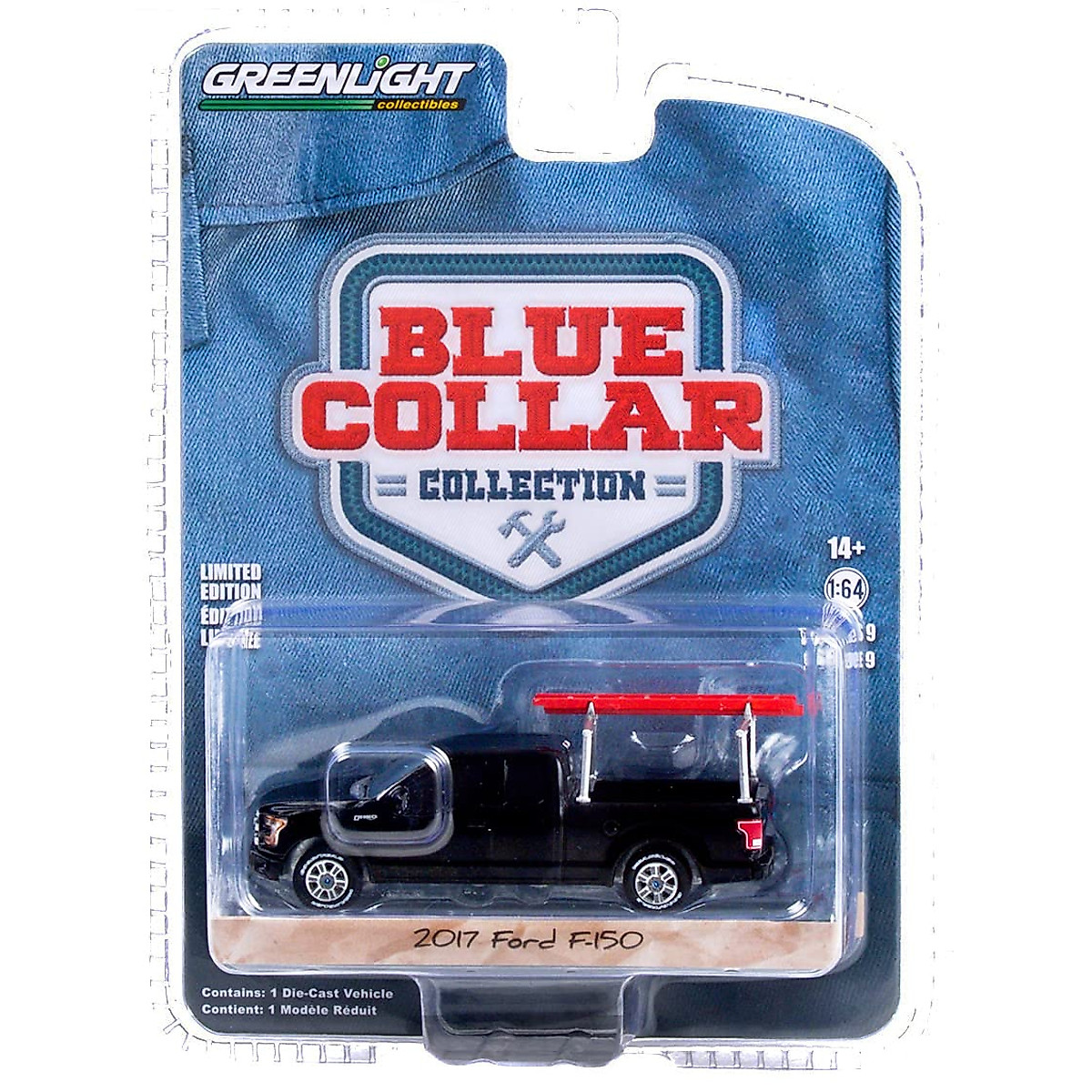 2017 Pickup Truck with Ladder Rack Black Blue Collar Collection Series 9 1/64 Diecast Model Car by Greenlight 35200 F
