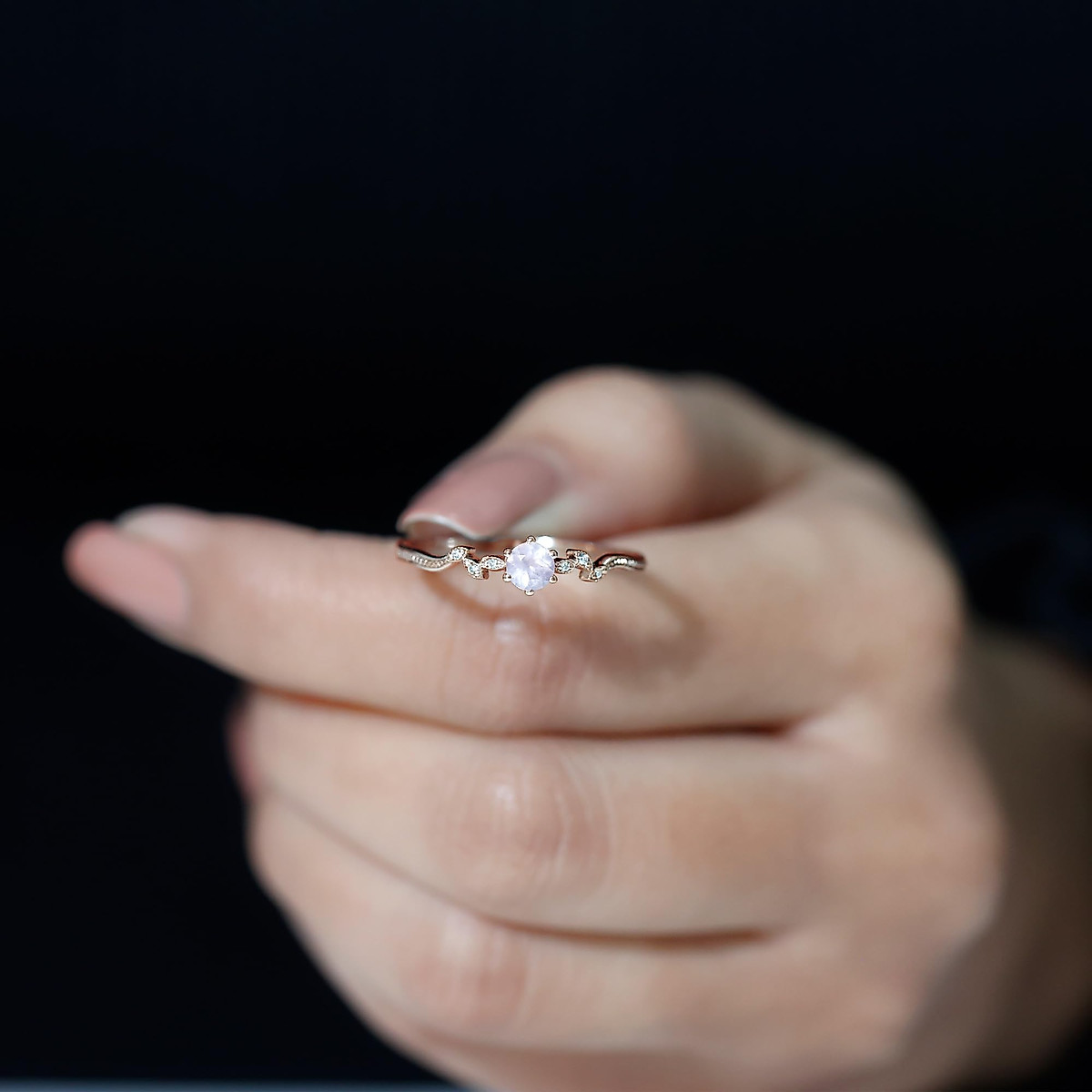 Certified Rose Quartz Promise Ring with Diamond, AAA Quality, Natural Rose Quartz Dainty Ring for Women, 14K Rose Gold, Size:US 12.50