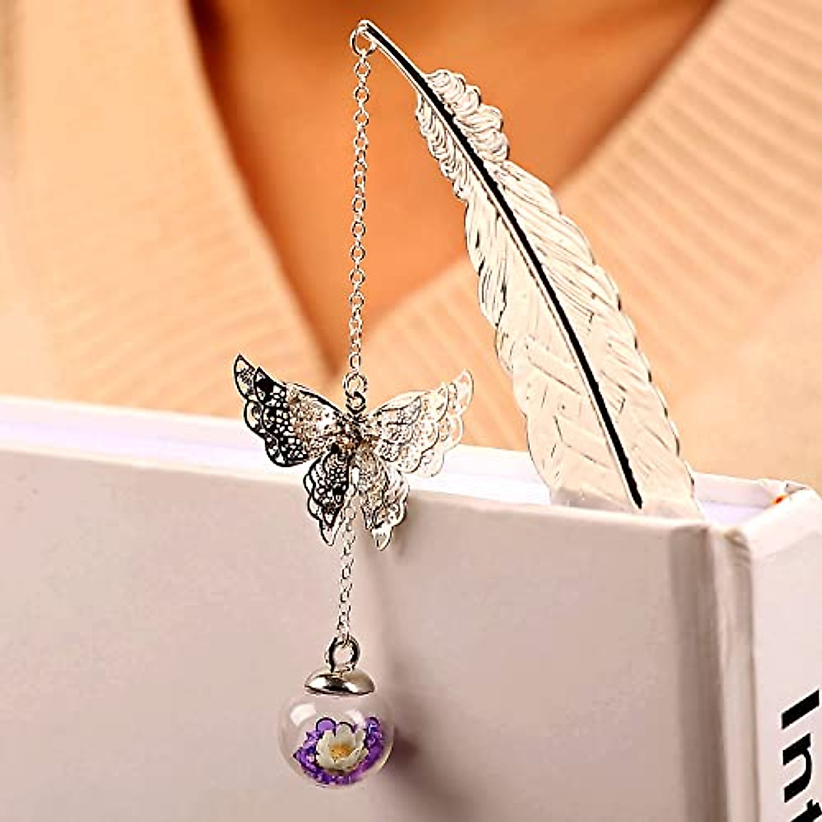Toirxarn Metal Feather Bookmarks with 3D Butterfly Pendant - Perfect Teacher Appreciation, and Birthday Gift for Women, Her, Mom, Librarian, and Book Lovers - Unique Page Marker
