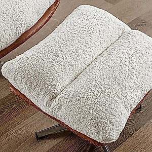 BESTANO Swivel Accent Chair with Ottoman, Mid Century Modern Faux Sherpa Lounge Chair with footrest, Fluffy Oversized Armchair with 360 Degree Metal Base for Living Room/Bedroom, Cream