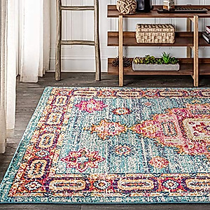 JONATHAN Y BMF100A-8 Bohemian Flair Boho Vintage Traditional Medallion Indoor Area-Rug Floral Easy-Cleaning High Traffic Bedroom Kitchen Living Room Non Shedding, 8 ft x 10 ft, Blue/Red