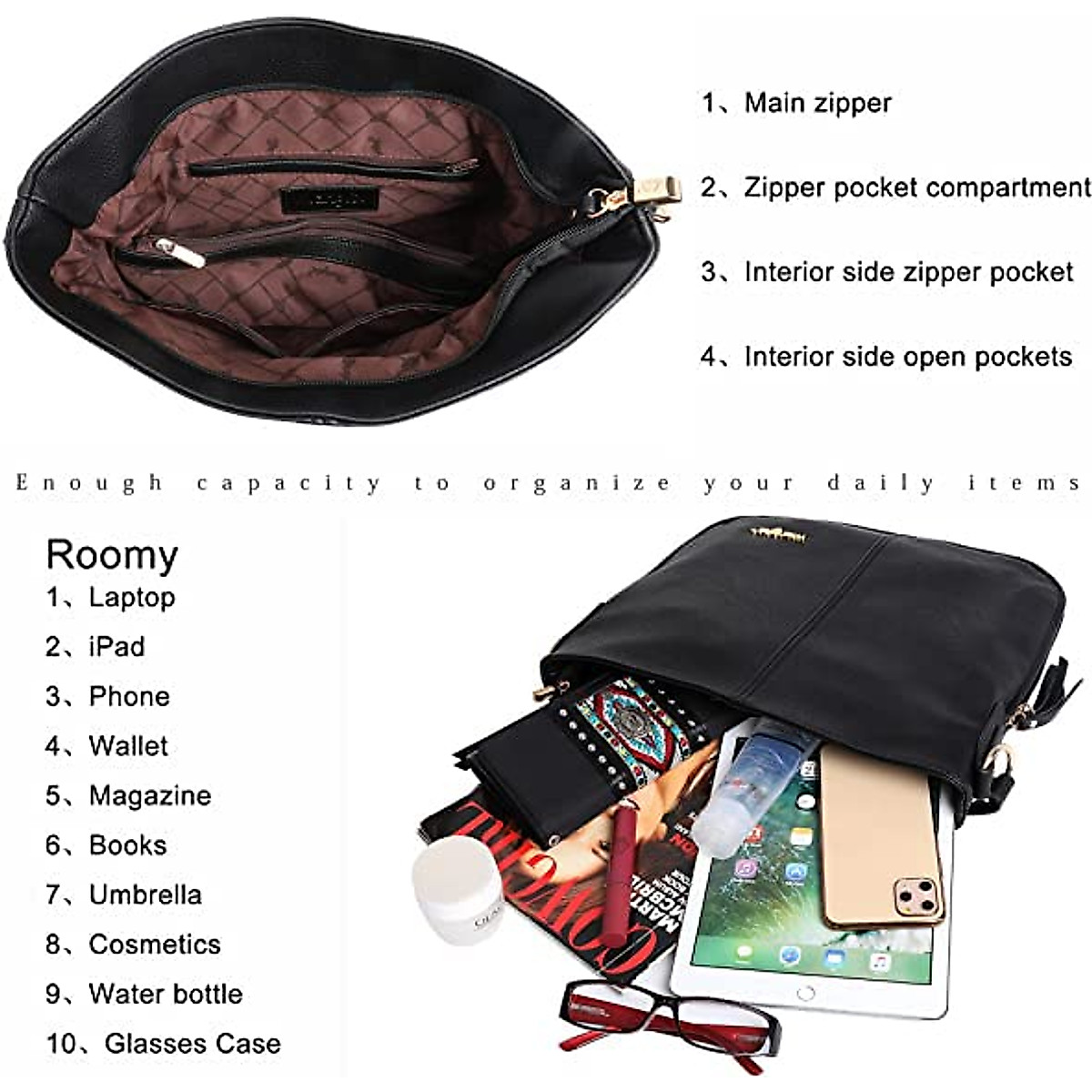 Montana West Wrangler Purses and Handbags for Women Hobo Bags Vegan Leather Crossbody Shoulder Bags Women Tote Bags WG16-1022BK Black