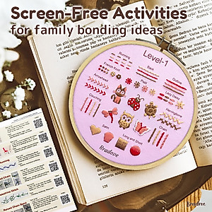 Bradove Beginner Embroidery Kit for Adults Kids, Learn to Embroider 37 Stitches and 13 Cute Patterns, Stitches Kit, Bead Embroidery Kit, Beginner Embroidery Practice