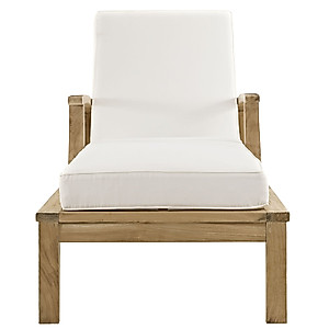 Modway Marina Premium Grade A Teak Wood Outdoor Patio Chaise Lounge Chair in Natural White