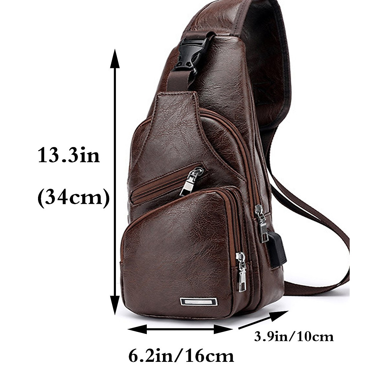 Rullar PU Sling Bags Chest Shoulder Crossbody Messenger Travel Hiking Multipurpose Daypack Purse Backpack for Mens Dark Brown