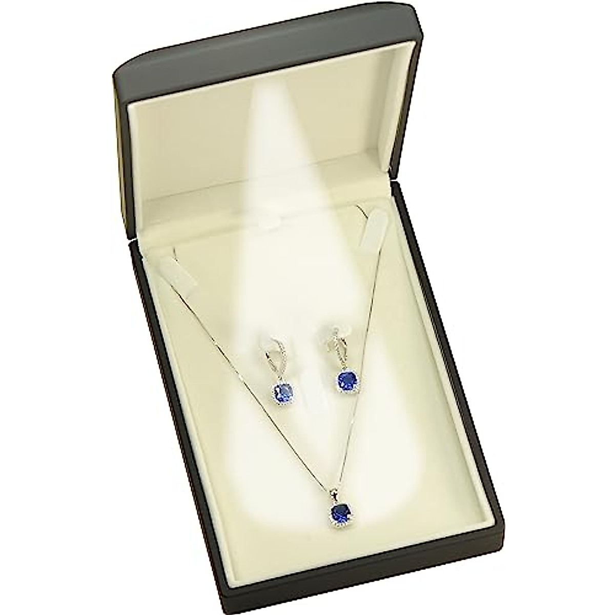 The Jewellery Pak LED Black Necklace Pendant Box for Engagement, Wedding…Luxury LED Necklace Earrings Sets Jewelry Gift Holder Box with Light for Men for Women