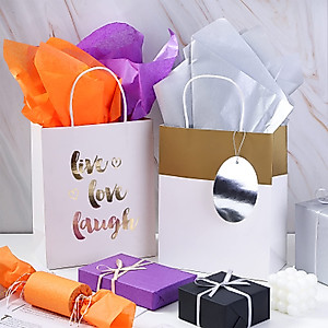 LeZakaa 100 Sheets Tissue Paper Bulk, Gift Wrapping Paper Decorative Art for Halloween Holiday Gift Wrap, Flower, Pom Pom Packing and Decorations (20x20 inch) - Silver, Purple, Black, Orange