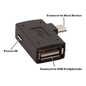 AuviPal 2-in-1 Powered Micro USB OTG Adapter 90 Degree Left Angled for PlayStaion Classic, Raspberry Pi Zero, Chromecast and TiVo Stream 4K - 2 Pack