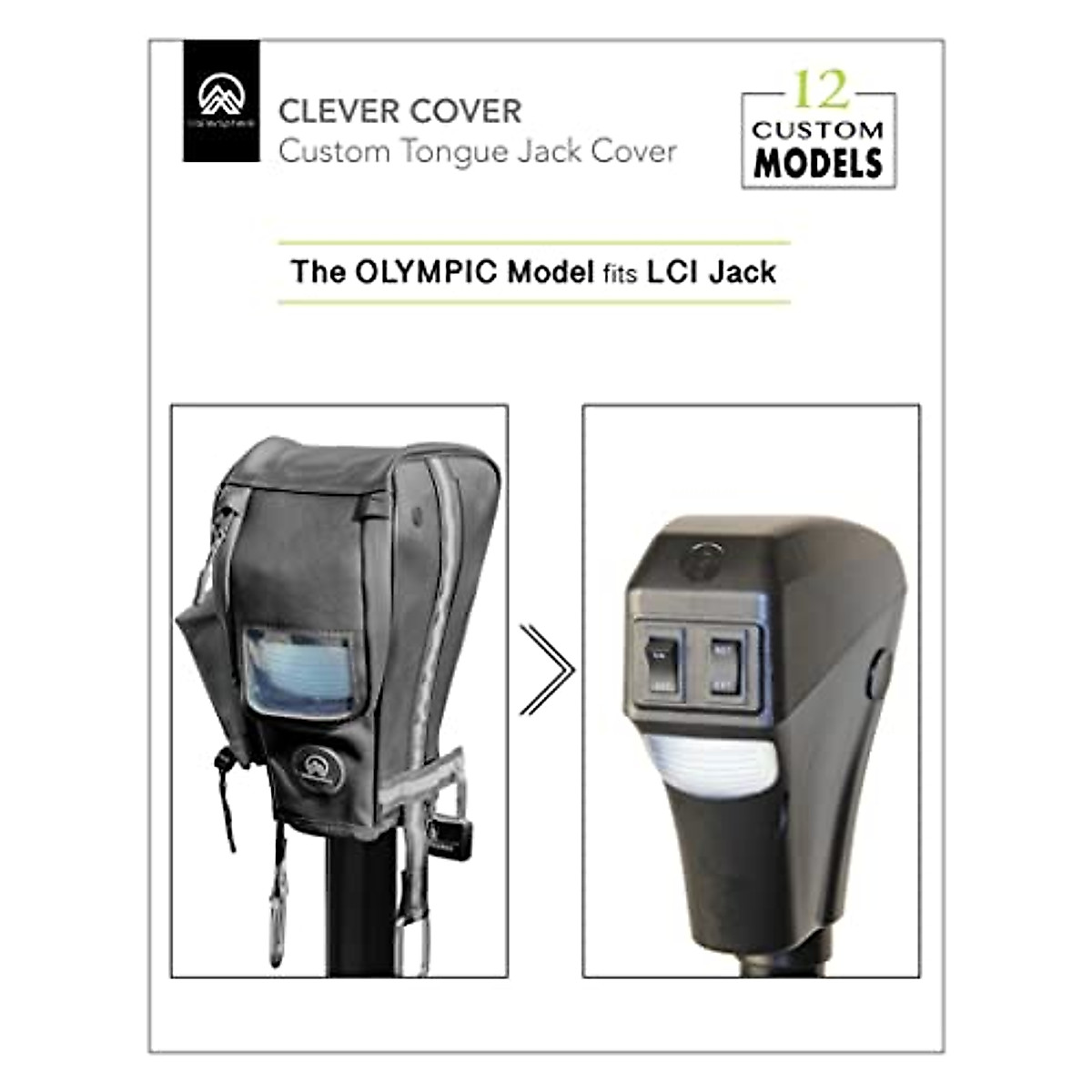 Clever Cover for LCI Jack by Trailersphere Custom Electric Tongue Jack Cover for Trailer, RV, Camper, Chains Holder, Plug Protector, Sun and Waterproof (LCI Jack Cover)