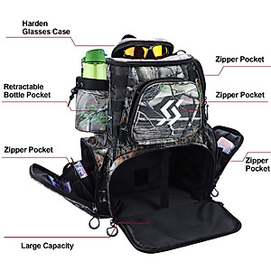 Sougayilang Fishing Tackle Backpack Waterproof Tackle Bag Storage with 4 Trays Tackle Box and Protective Rain Cover for Camping Hiking - Camouflage